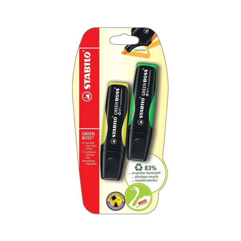 Stabilo GREEN BOSS Refillable Highlighters 2 Pack in Yellow and Green ...