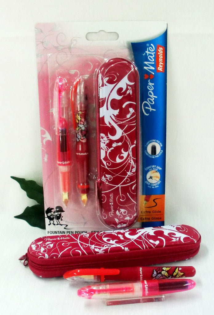 Papermate Handwriting Fountain Pen Set with Pen Case Pink-Special Purc ...