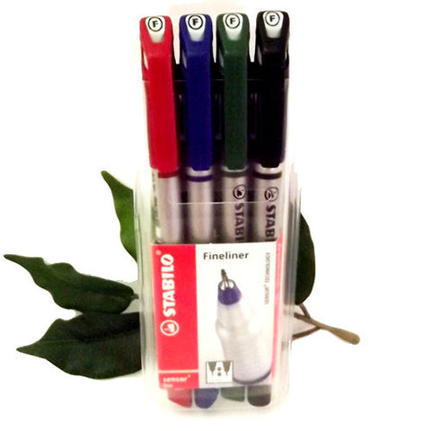 Stabilo Sensor Fineliner Pens x4 Assorted Colours Black Blue Red Green ...